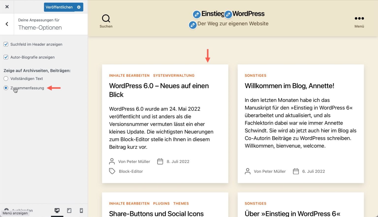 Der Textauszug • Einstieg in WordPress